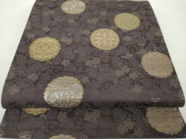 平和屋着物●六通柄袋帯　横段更紗華文　金糸　正絹　逸品　DAAY1856ps