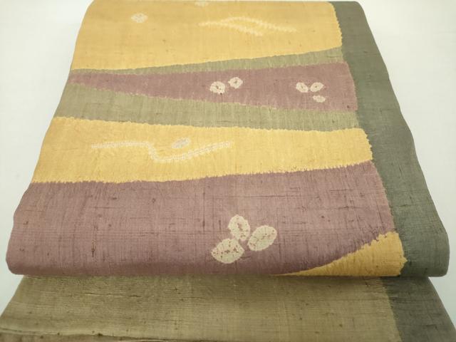 平和屋着物●太鼓柄袋帯　生紬　絞り　横段花文　正絹　逸品　DAAY1858ps