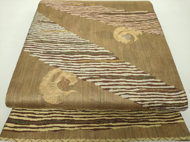 平和屋着物▽六通柄袋帯　スリーシーズン帯　春　夏　秋　横段花文　金糸　正絹　逸品　未使用　DAAY1863ps