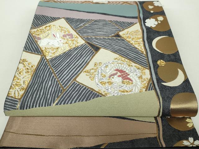 平和屋着物●六通柄袋帯　舞桜　花兎　鳳凰　金銀糸　正絹　逸品　DAAY1865ps