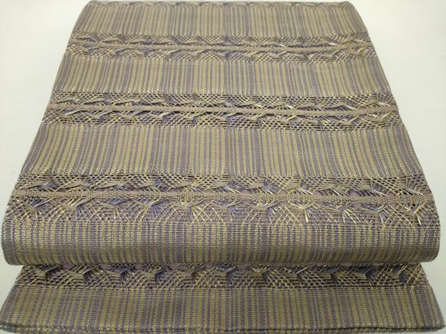 平和屋着物●ひなや工房　くむ・あむ・おる　伊豆蔵明彦　六通柄袋帯　手織　横段文様　金糸　さが美扱い　正絹　逸品　DAAY1875ps