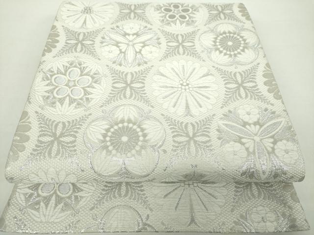平和屋着物●六通柄袋帯　唐織　花丸文　プラチナ箔　正絹　逸品　DAAY1886ps