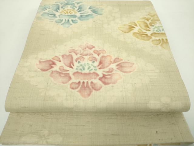 平和屋着物●太鼓柄袋帯　生紬　花菱文　正絹　逸品　DAAY1897ps