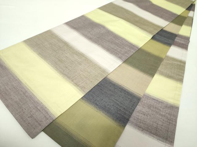 平和屋着物●両面　全通柄袋帯　紬地　横段文　正絹　逸品　DAAY1903ps