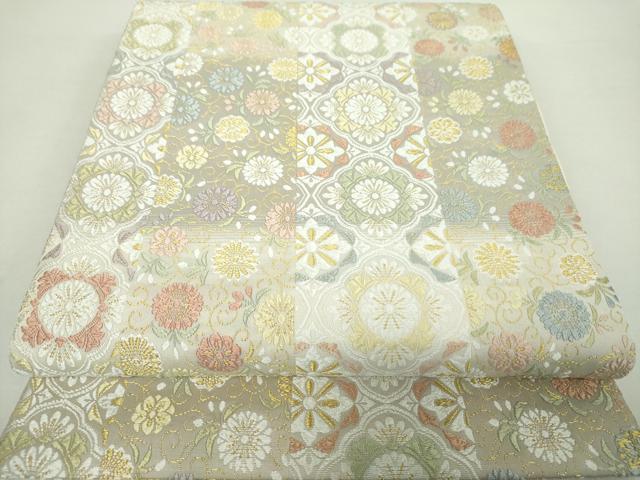 平和屋着物●六通柄袋帯　唐織　草花間道　金糸　正絹　逸品　DAAY1904ps