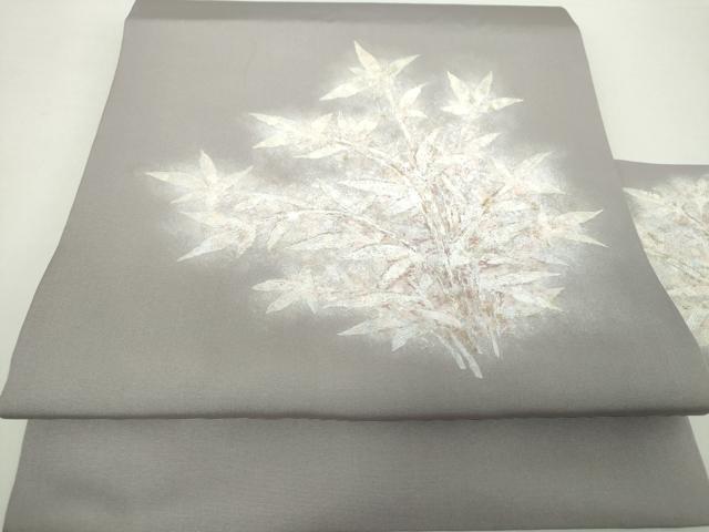 平和屋着物●塩瀬　九寸名古屋帯　作家物　草葉文　金彩　正絹　逸品　DAAY1927ps