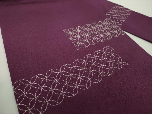 平和屋着物○九寸名古屋帯 刺し子 総刺繍 麻の葉七宝文 鬼しぼ
