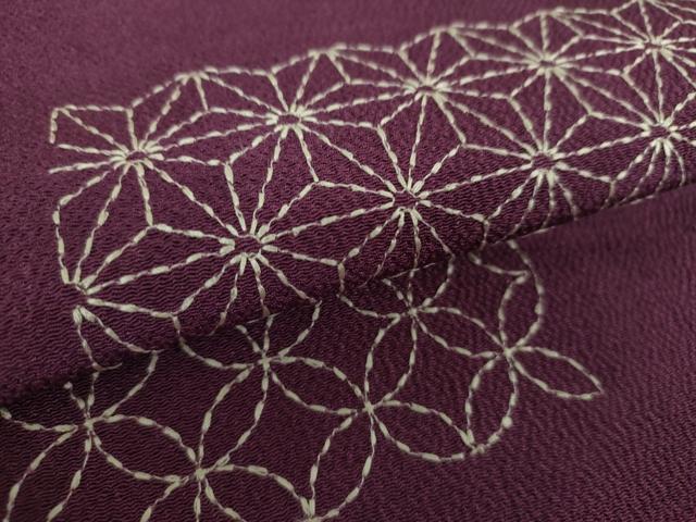 平和屋着物●九寸名古屋帯　刺し子　総刺繍　麻の葉七宝文　鬼しぼ縮緬　正絹　逸品　DAAY1933ps 平和屋着物○九寸名古屋帯 刺し子 総刺繍 麻の葉七宝文 鬼しぼ