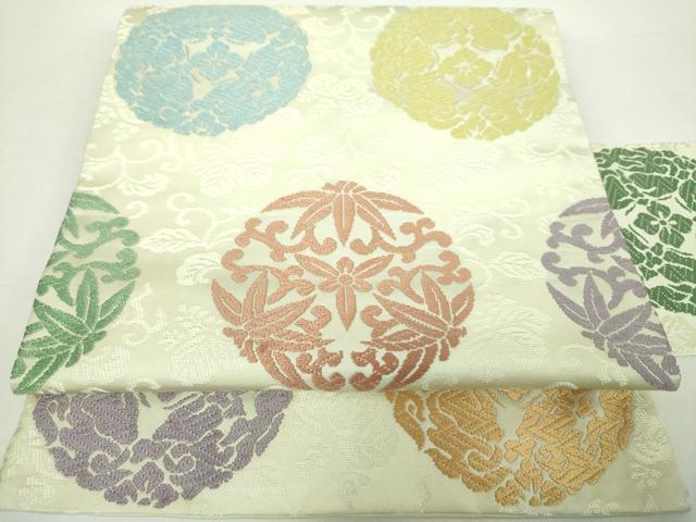 平和屋着物●西陣　川島織物　九寸名古屋帯　唐織　花丸文　正絹　逸品　DAAY1944ps