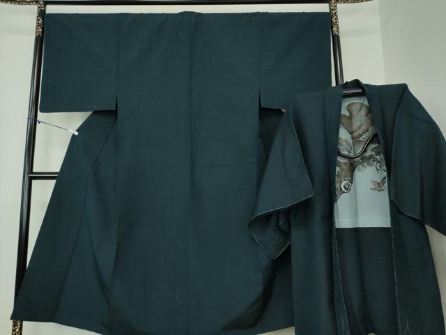 平和屋着物●男性　紬　アンサンブル　長羽織　濃紺地　正絹　逸品　未使用　DAAY1956ps