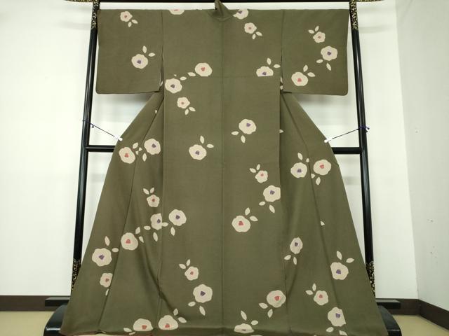 平和屋着物●上質な小紋　椿文　ロング丈　正絹　逸品　DAAY1965ps