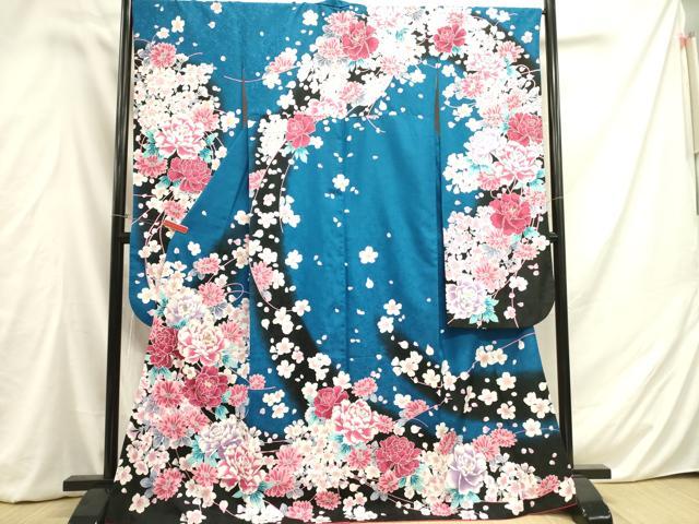 平和屋着物●H・L（アッシュエル）　HENRI-LUC CHAPUIS　振袖　牡丹　暈し染め　金彩　洗える着物　DAAY2042op