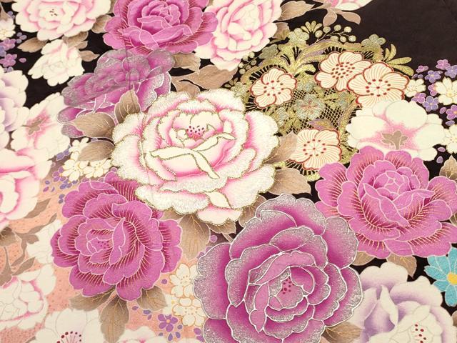 平和屋着物●豪華振袖　ラインストーン　牡丹花文　暈し染め　金銀彩　正絹　逸品　DAAY2045op 平和屋着物○豪華振袖 ラインストーン 牡丹花文 暈し染め 金銀彩