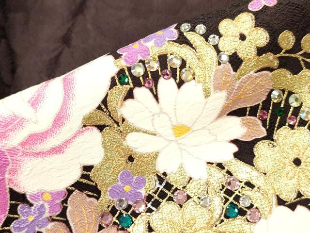 平和屋着物○豪華振袖 ラインストーン 牡丹花文 暈し染め 金銀彩