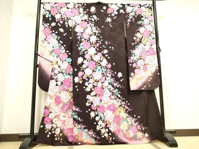 平和屋着物●豪華振袖　牡丹　草花　ラインストーン　暈し染め　金彩　正絹　逸品　DAAY2446op