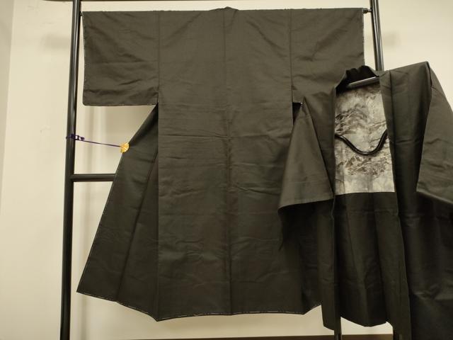 平和屋着物●男性　紬　アンサンブル　憲法黒茶色　正絹　逸品　未使用　DAAY2501op