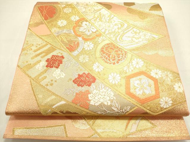平和屋着物●西陣　川島織物　六通柄　本袋帯　唐織　短冊花文　金銀糸　正絹　逸品　DAAY2640op