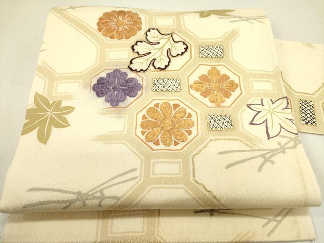 平和屋着物●アンティーク　大正ロマン　九寸名古屋帯　駒刺繍　蜀江花文　正絹　逸品　DAAY2661op