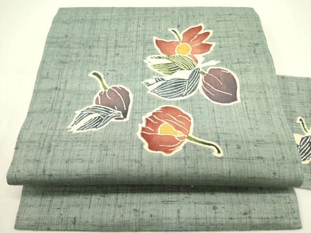 平和屋着物●人間国宝 芹沢圭介一番弟子　下平清人　九寸名古屋帯　生紬　舞花　正絹　逸品　DAAY2673op