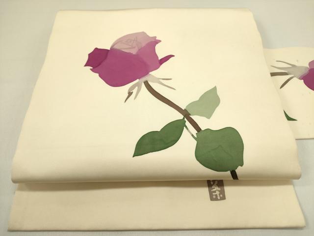 平和屋着物●日展染色作家　高久空木　ろうけつ染　塩瀬　九寸名古屋帯　草花　正絹　逸品　DAAY2678op