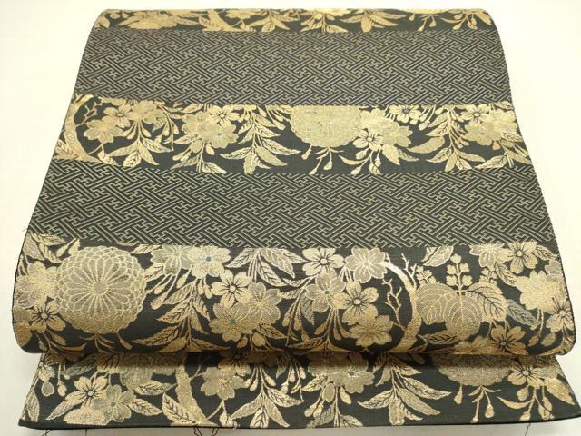 平和屋着物●六通柄袋帯　横段花文　金糸　正絹　逸品　DAAY2689op