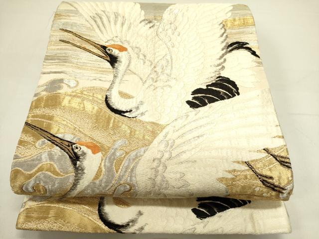 平和屋着物●アンティーク　大正ロマン　全通柄袋帯　刺繍　飛鶴文　金銀糸　正絹　逸品　DAAY2691op