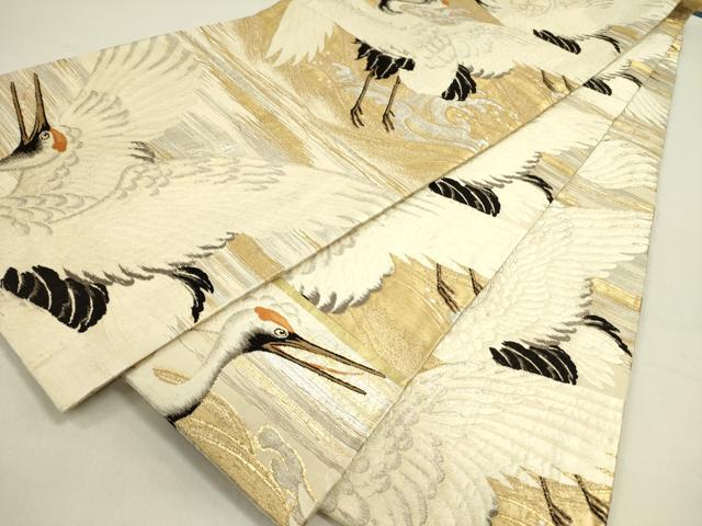 平和屋着物○アンティーク 大正ロマン 全通柄袋帯 刺繍 飛鶴文 金