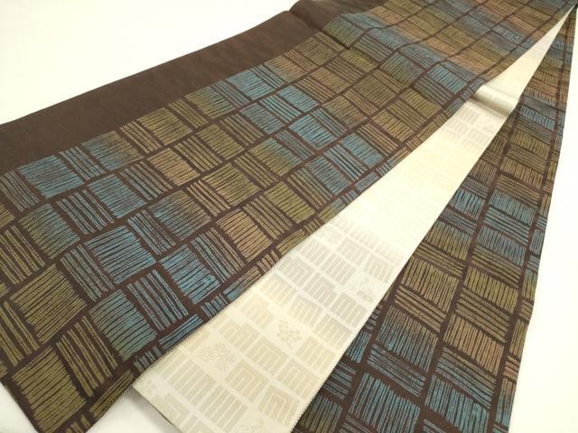 平和屋着物●両面　全通柄袋帯　幾何学文様　正絹　逸品　未使用　DAAY2698op