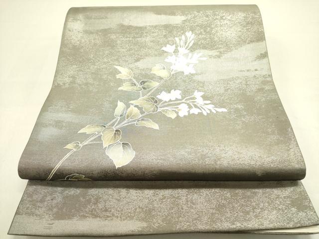 平和屋着物●太鼓柄袋帯　草花　引箔　正絹　逸品　未使用　DAAY2717op