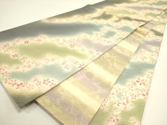 平和屋着物●両面　全通柄袋帯　ふくれ織　舞桜　正絹　逸品　DAAY2723op