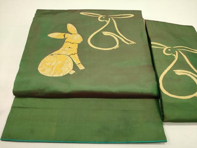 平和屋着物●つけ帯　兎　ウサギ　金糸　正絹　逸品　DAAY2725op