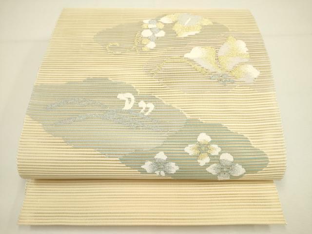 平和屋着物＊夏物　絽綴れ　八寸名古屋帯　葡萄蔦の葉文　金糸　正絹　逸品　DAAY2916op