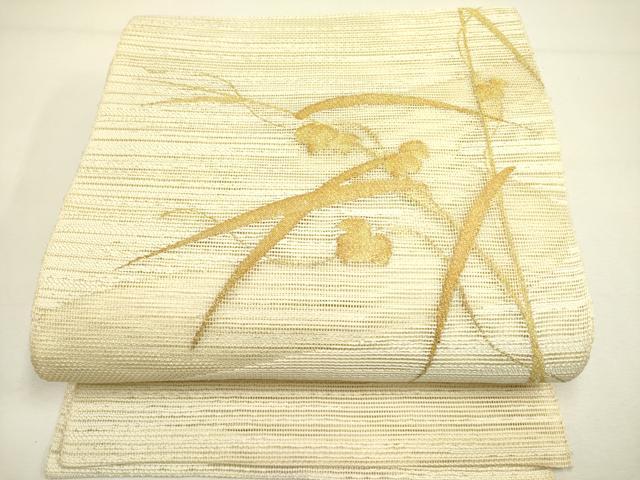 平和屋着物＊夏物　八寸名古屋帯　草花　金糸　正絹　逸品　DAAY2926op