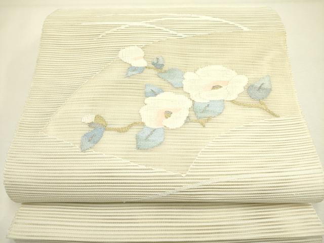 平和屋着物＊夏物　絽綴れ　八寸名古屋帯　地紙草花　金糸　正絹　逸品　DAAY2938op