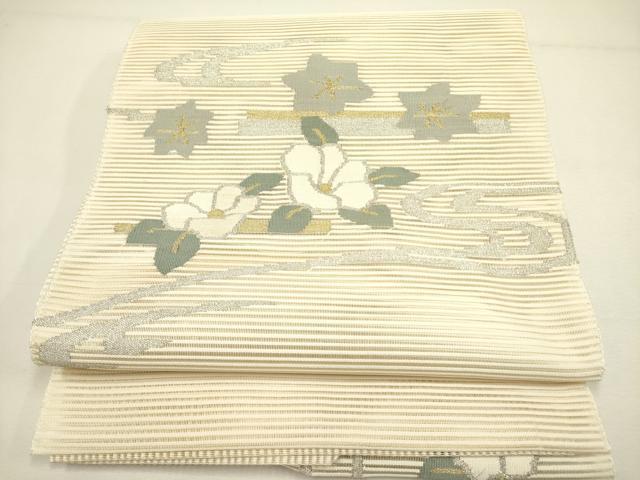 平和屋着物＊夏物　絽綴れ　八寸名古屋帯　草花文　金銀糸　正絹　逸品　DAAY2943op