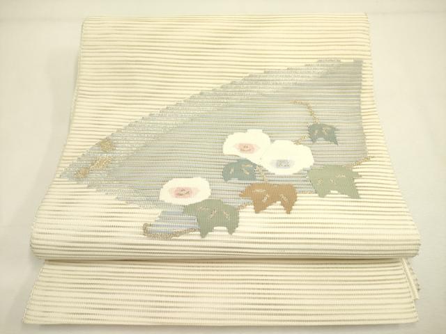 平和屋着物＊夏物　絽綴れ　八寸名古屋帯　草花文　金糸　正絹　逸品　DAAY2954op