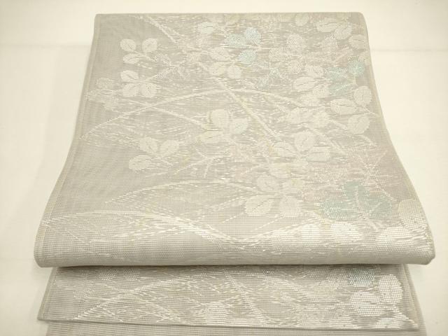 平和屋着物＊夏物　六通柄袋帯　草葉文　銀糸　正絹　逸品　DAAY2961op