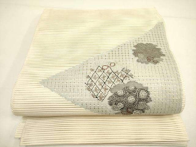 平和屋着物＊夏物　絽綴れ　八寸名古屋帯　刺し子　抽象花文　正絹　逸品　DAAY2967op