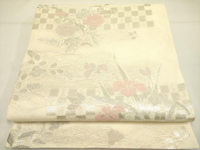平和屋着物＊夏物　六通柄袋帯　草花　銀糸　正絹　逸品　DAAY2985op