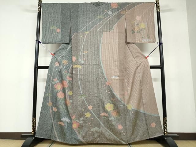 平和屋着物●訪問着　草花文　たたき染　金彩　正絹　逸品　DAAY5034ud