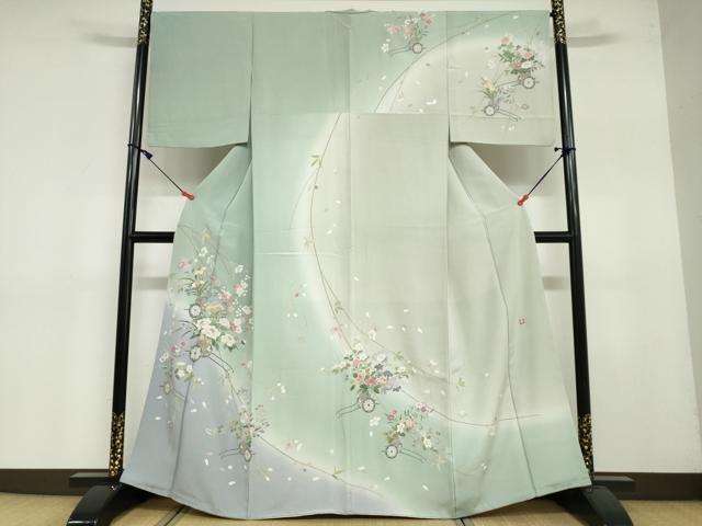 平和屋着物●訪問着　友禅　作家物　花車文　暈し染め　正絹　逸品　DAAY5064ud