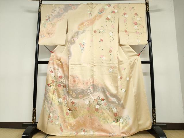 平和屋着物●訪問着　駒刺繍　流水鴛鴦草花文　暈し染め　金彩　正絹　逸品　DAAY5066ud