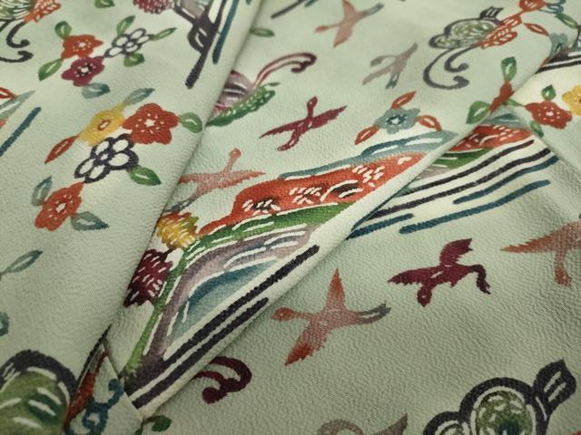 平和屋着物●上質な小紋　紅型　飛鶴風景文　鬼しぼ縮緬　正絹　逸品　DAAY5089ud