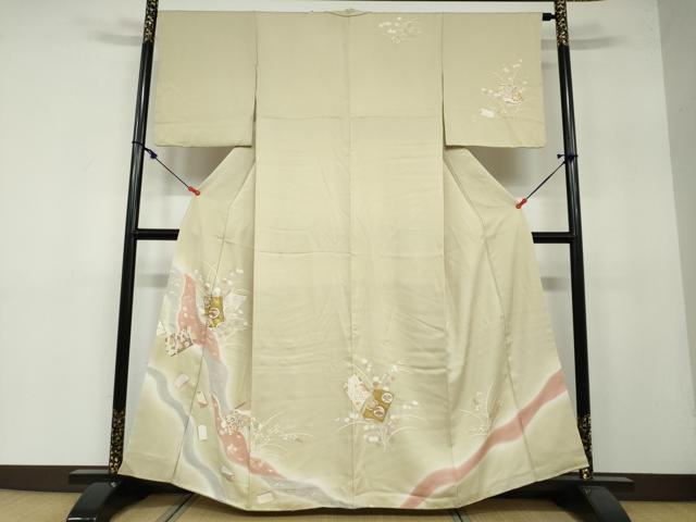 平和屋着物●訪問着　刺繍　冊子草花丸文　暈し染め　金彩　正絹　逸品　DAAY5096ud