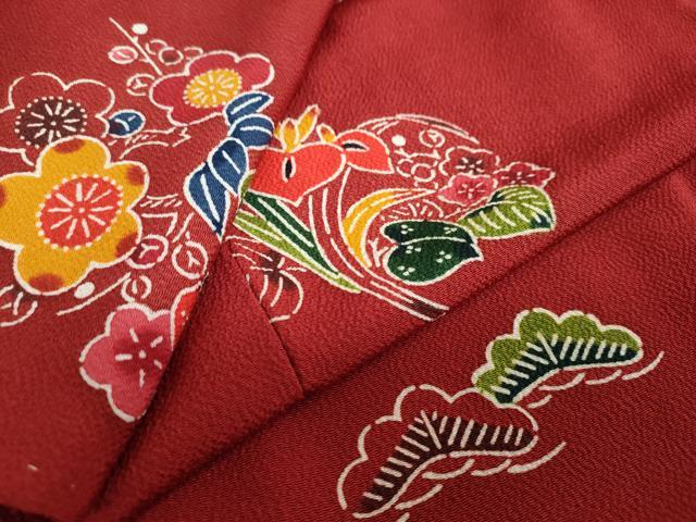 平和屋着物●上質な小紋　紅型　草花文　鬼しぼ縮緬　三越扱い　正絹　逸品　未使用　DAAY5147ud