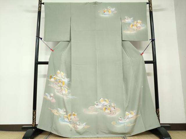 平和屋着物●訪問着　作家物　流水群鳥文　暈し染め　金彩　正絹　逸品　DAAY5155ud