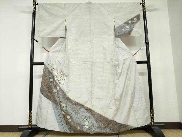 平和屋着物●訪問着　紬地　絞り　秋草文　正絹　逸品　DAAY5166ud