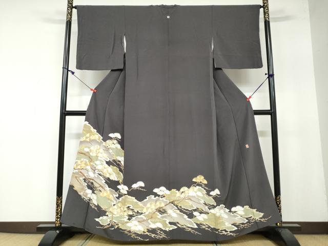 平和屋着物●豪華色留袖　作家物　駒刺繍　雲霞松文　正絹　逸品　DAAY5168ud