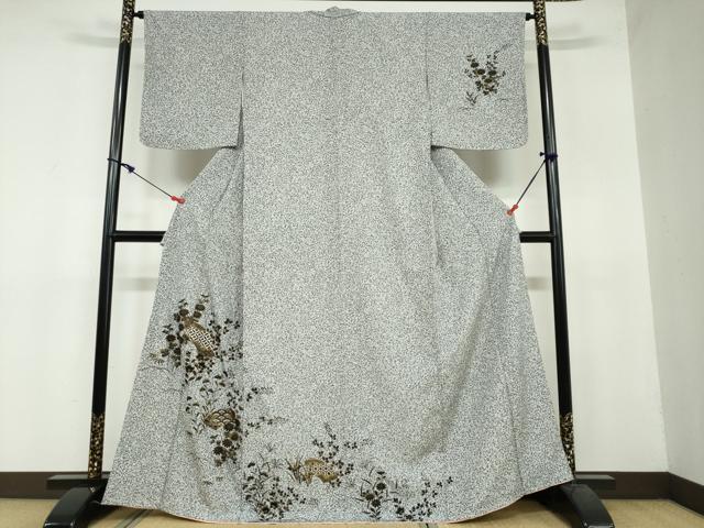 平和屋着物●訪問着　地紙吉祥草花文　たたき染　黒地　金彩　正絹　逸品　未使用　DAAY5191ud