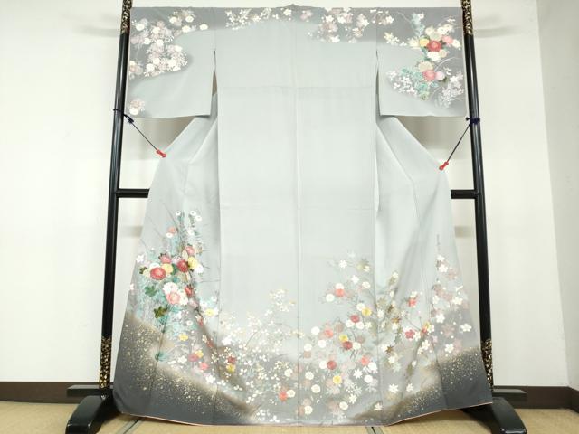 平和屋着物●英王室献上友禅作家　木下勝功　訪問着　刺繍　草花文　暈し染め　金銀彩　正絹　逸品　DAAY5194ud